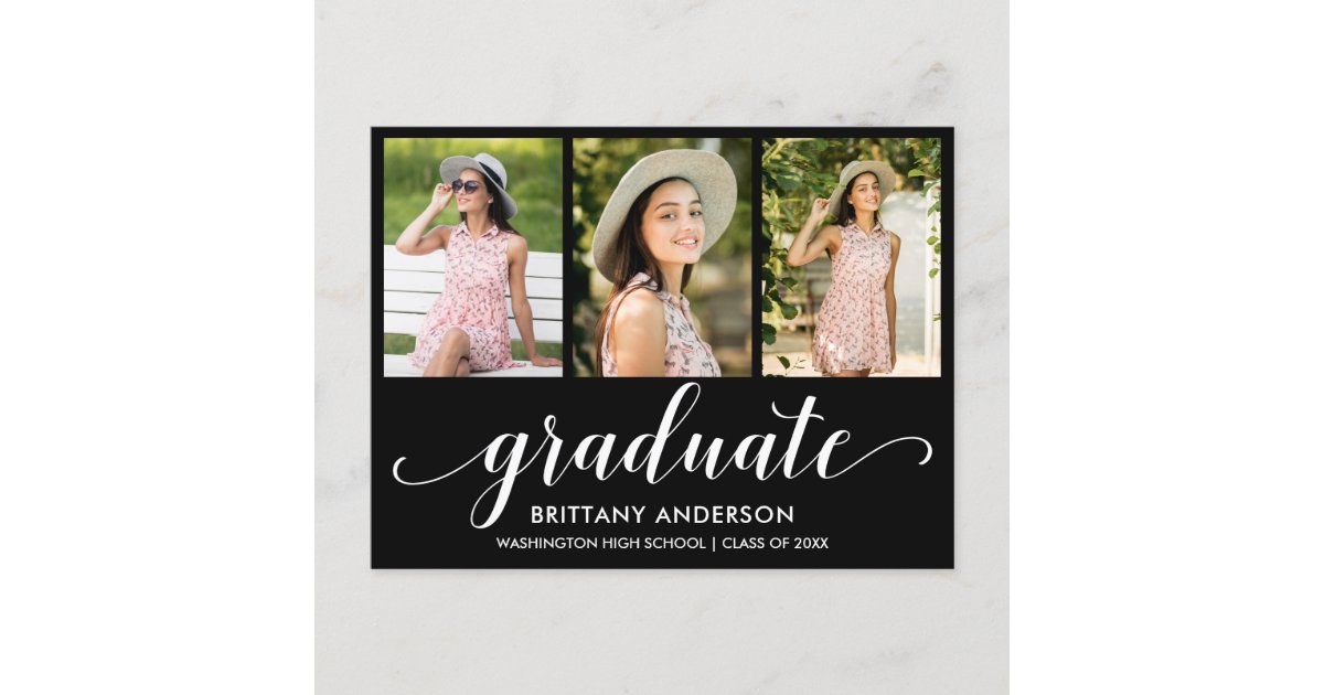 Modern 3 Photo Graduation Party Script Invitation | Zazzle