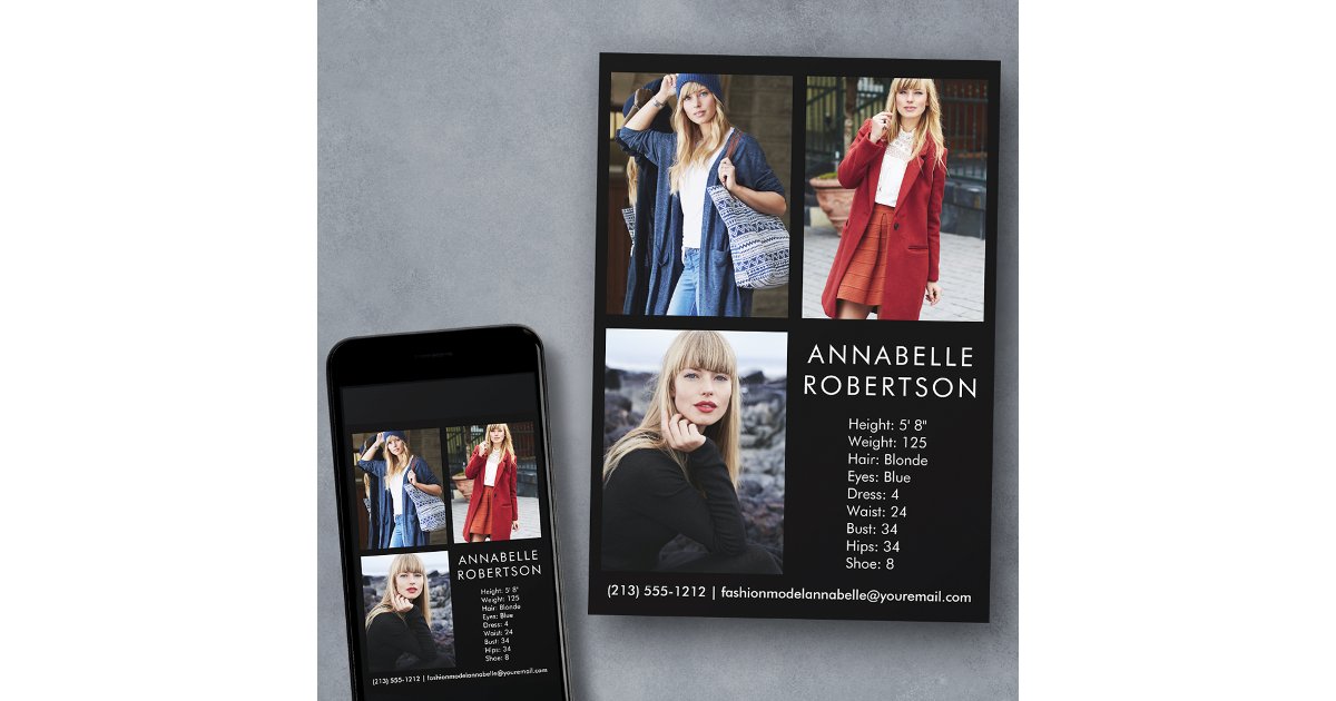 Modern 3 Photo Model Actor Comp Card | Zazzle