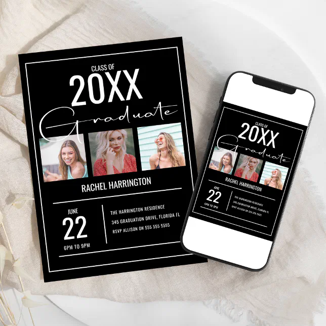 Modern 3 Photos Graduation Invitation | Zazzle