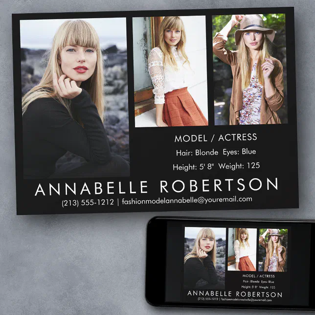 Modern 3 Photos Model Actor Comp Card | Zazzle