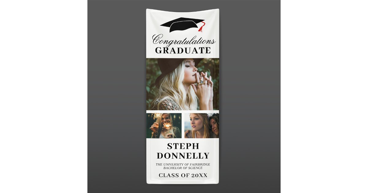 Modern 3 Picture Graduation Party Banner | Zazzle