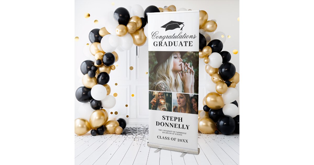 Modern 3 Picture Graduation Party Retractable Banner | Zazzle