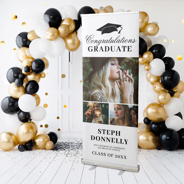 Modern 3 Picture Graduation Party Retractable Banner | Zazzle