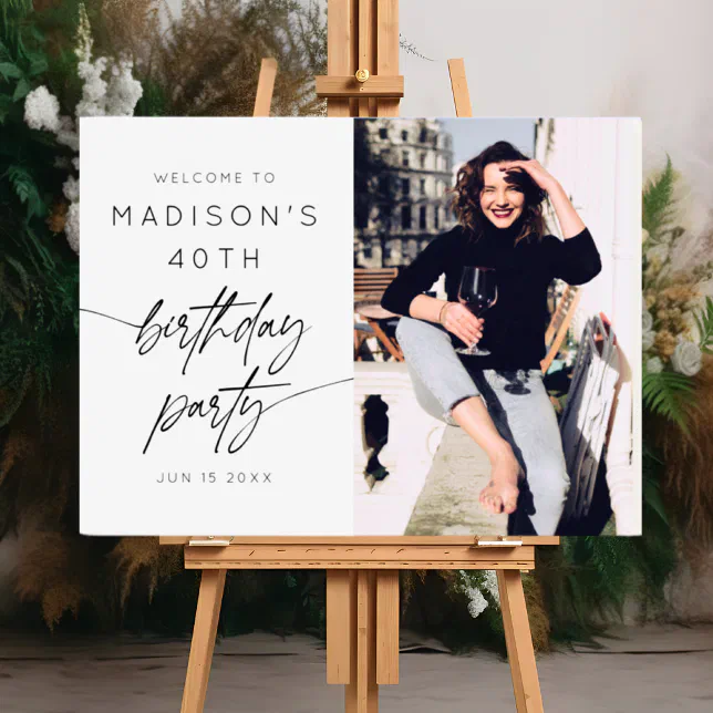 Modern 40th Birthday Party Script Photo Welcome Foam Board | Zazzle