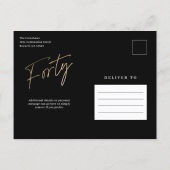 Modern 40th birthday simple elegant script invitation postcard | Zazzle