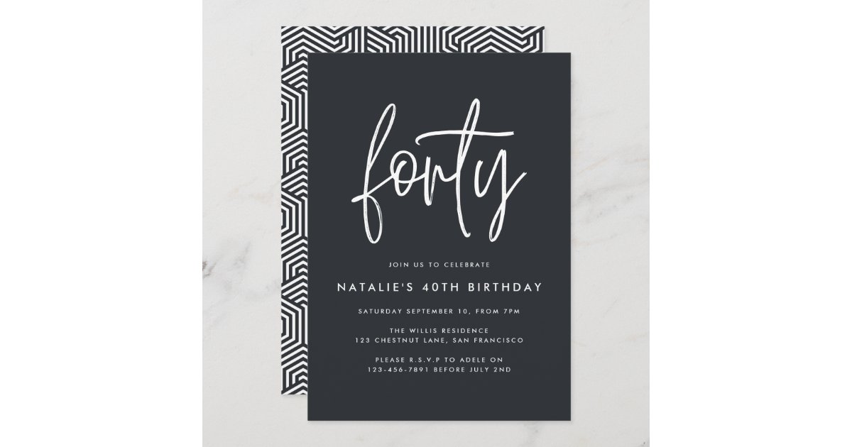 Modern 40th birthday simple stylish elegant script | Zazzle