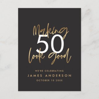 Modern 40th birthday simple stylish elegant script invitation postcard ...