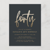 Modern 40th birthday simple stylish elegant script invitation postcard ...