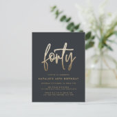 Modern 40th birthday simple stylish elegant script invitation postcard ...