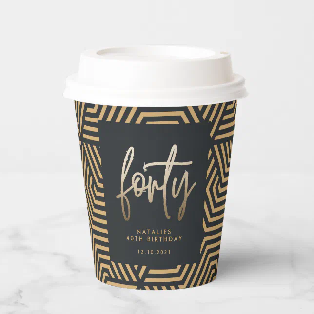 Modern 40th birthday simple stylish elegant script paper cups | Zazzle