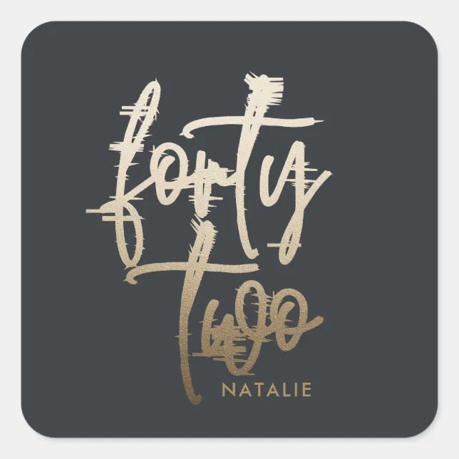 Modern 42nd birthday Black gold elegant script Square Sticker | Zazzle