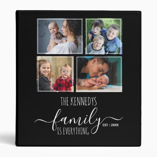 Modern 4 Family Photo Collage Picture Album Black 3 Ring Binder | Zazzle