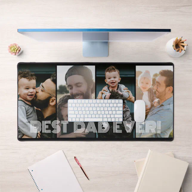 Modern 4 Photo Collage Best Dad Ever Desk Mat | Zazzle