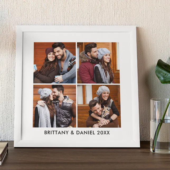 Modern 4 Photo Collage Couple Peel And Stick Photo Tile | Zazzle
