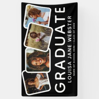 Modern 4 Photo Collage Graduate Graduation Black Banner | Zazzle