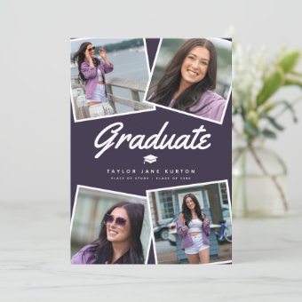 Modern 4 Photo Collage Graduate Graduation Party Invitation | Zazzle