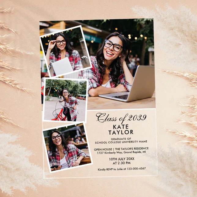 Modern 4 Photo Collage Graduation Party Acrylic Invitations | Zazzle
