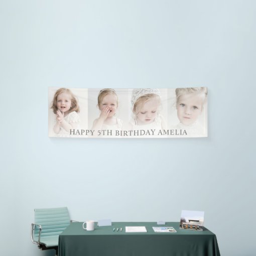 Modern 4 Photo Collage | Happy Birthday Banner | Zazzle