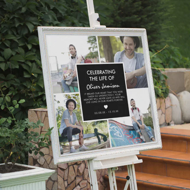 Modern 4 Photo Collage Memorial Tribute Foam Board | Zazzle