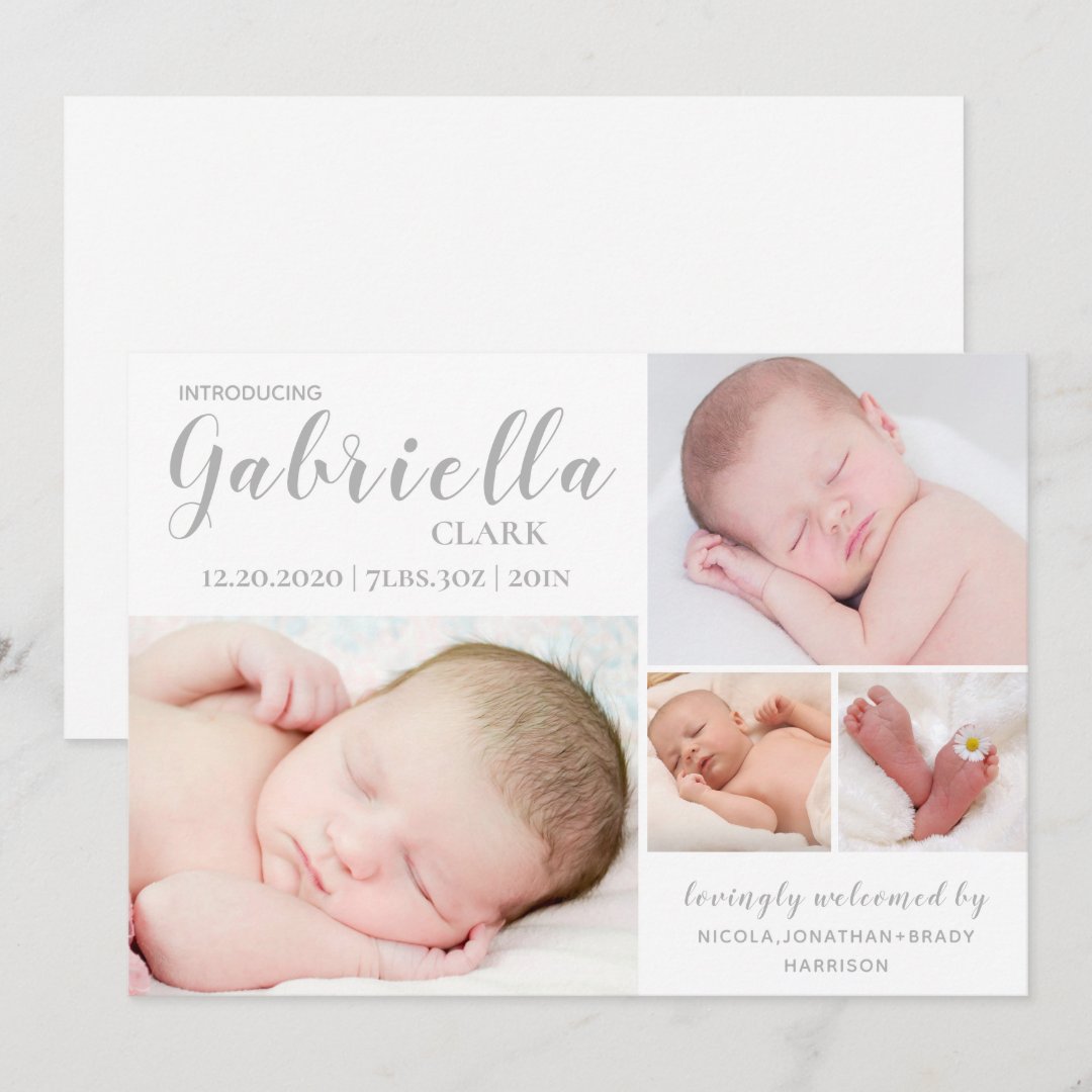 Modern 4 Photo Collage New Baby Birth Announcement | Zazzle