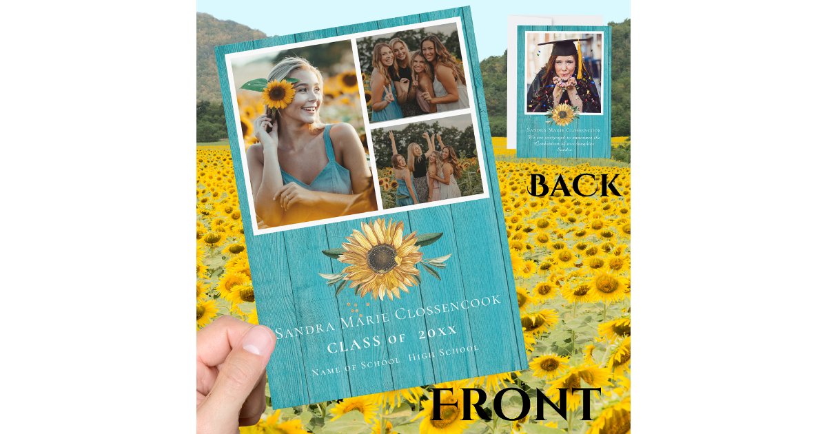 Modern 4 Photo Collage Sunflower graduation Announcement | Zazzle