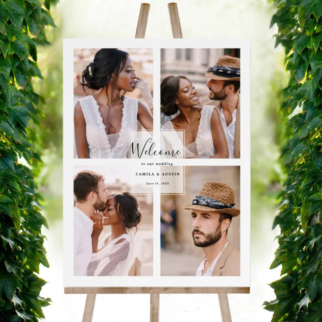 Modern 4 Photo Collage Wedding Welcome Foam Board | Zazzle