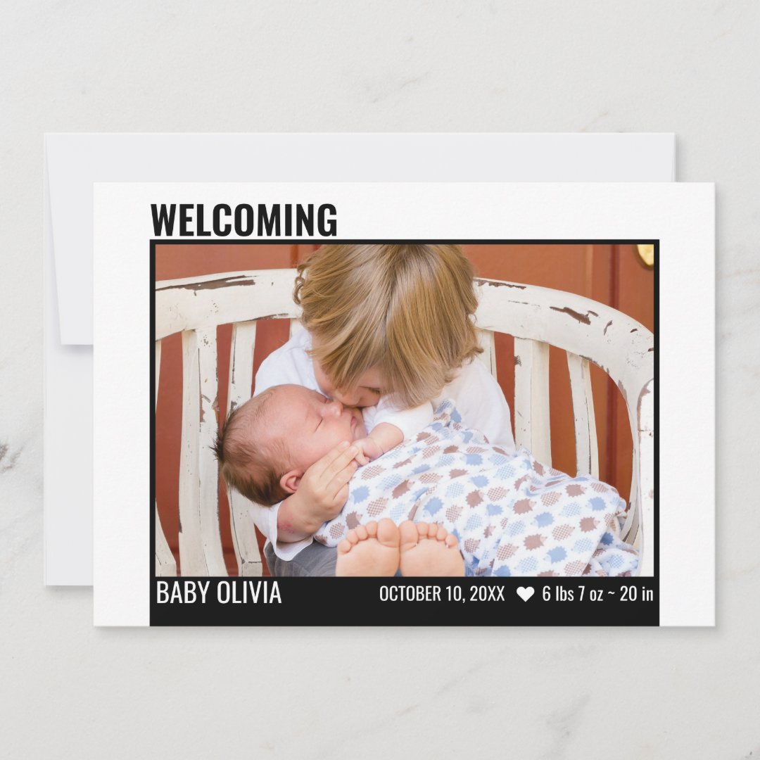 Modern 4 Photo Collage Welcoming Sibling Birth Announcement | Zazzle