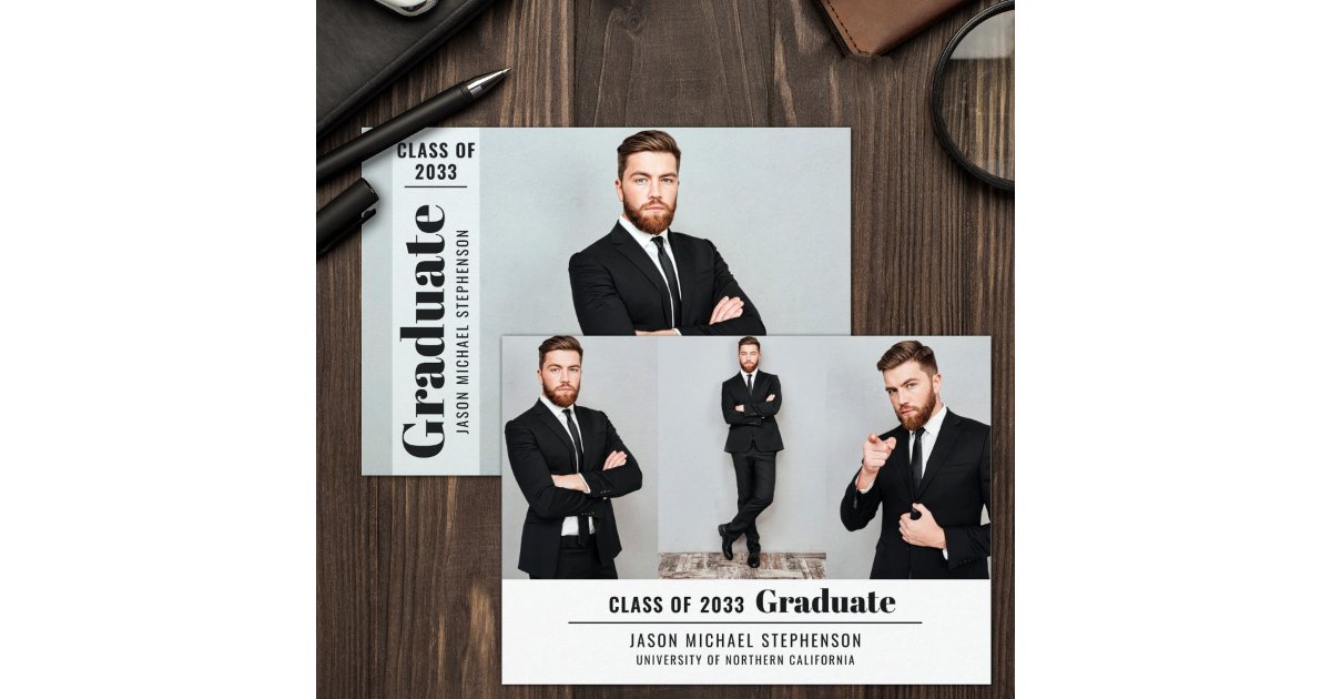 Modern 4 photo college high school graduation announcement | Zazzle