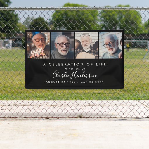 Modern 4-Photo Custom Text Funeral Banner | Zazzle