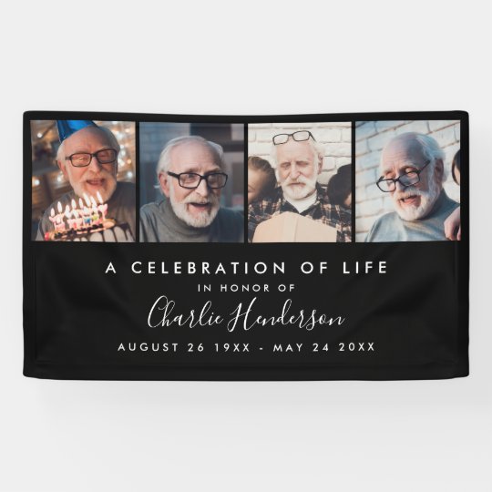Modern 4-Photo Custom Text Funeral Banner | Zazzle.com