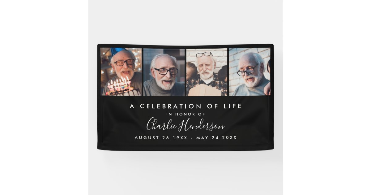 Modern 4-Photo Custom Text Funeral Banner | Zazzle