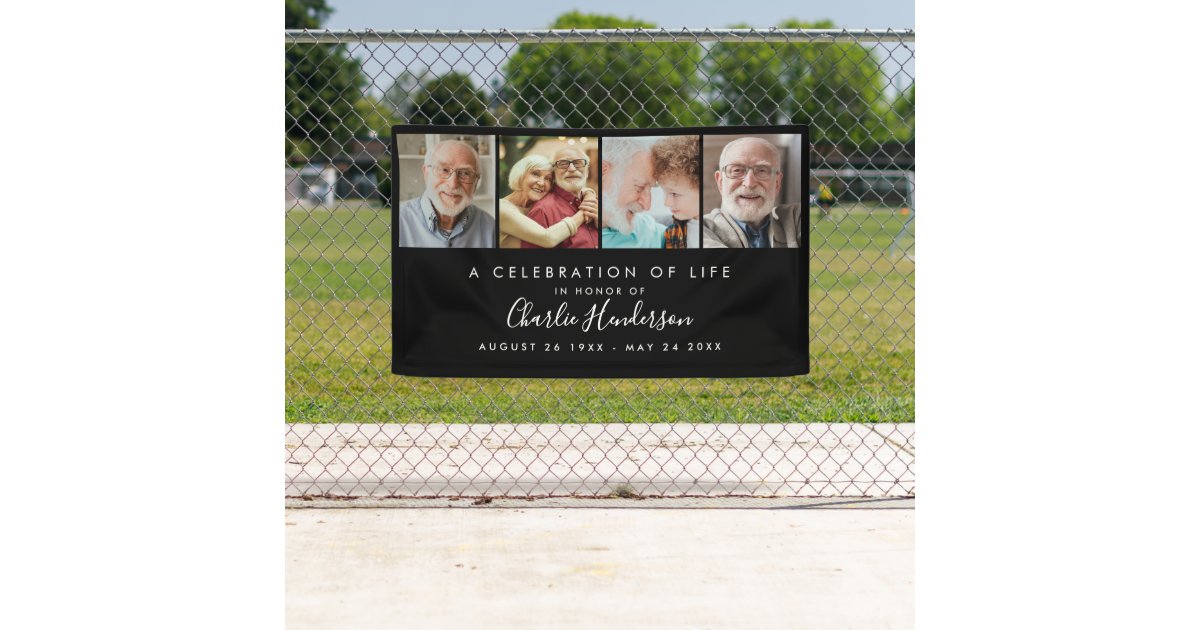 Modern 4-Photo Custom Text Funeral Banner | Zazzle
