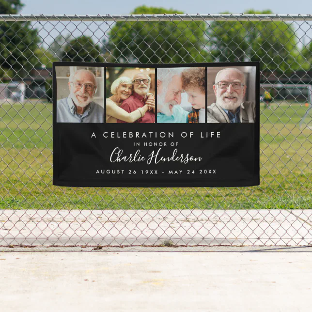 Modern 4-Photo Custom Text Funeral Banner | Zazzle