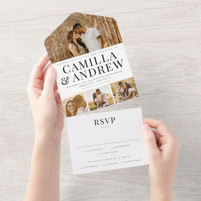 Modern 4 Photo Elegant Wedding All In One Invitation | Zazzle.com