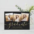 Modern 4 Photo Graduation Collage Black And Gold Announcement | Zazzle
