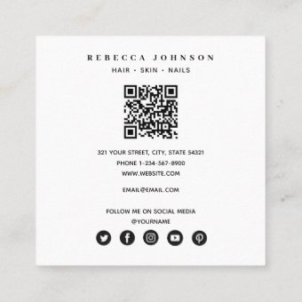 Modern 4 Photo Hair Skin Nail Salon QR Code Square Business Card | Zazzle