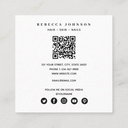 Modern 4 Photo Hair Skin Nail Salon QR Code Square Business Card | Zazzle
