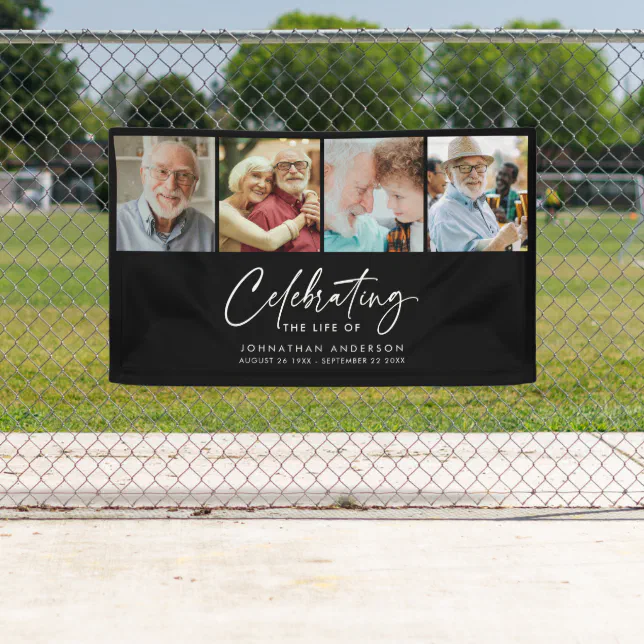 Modern 4-Photo Memorial Service / Funeral Banner | Zazzle