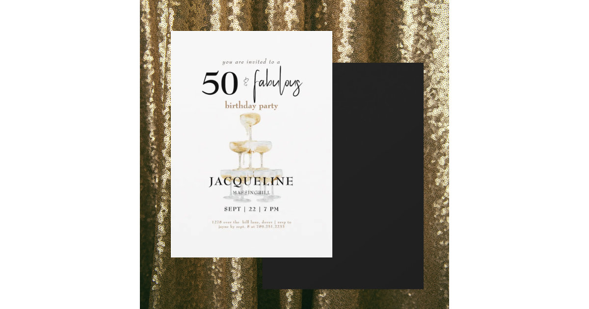 Modern 50 & Fabulous Champagne Birthday Party Invitation | Zazzle