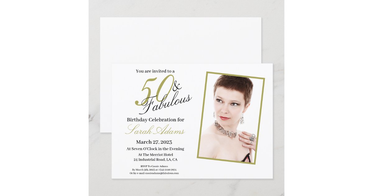 Modern 50 & Fabulous Gold Birthday Photo Invitation | Zazzle