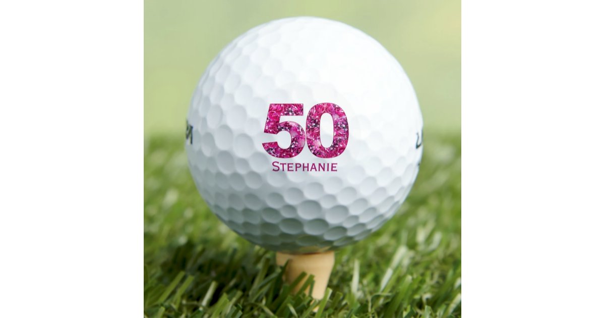 Modern 50th birthday golf balls pink initials | Zazzle