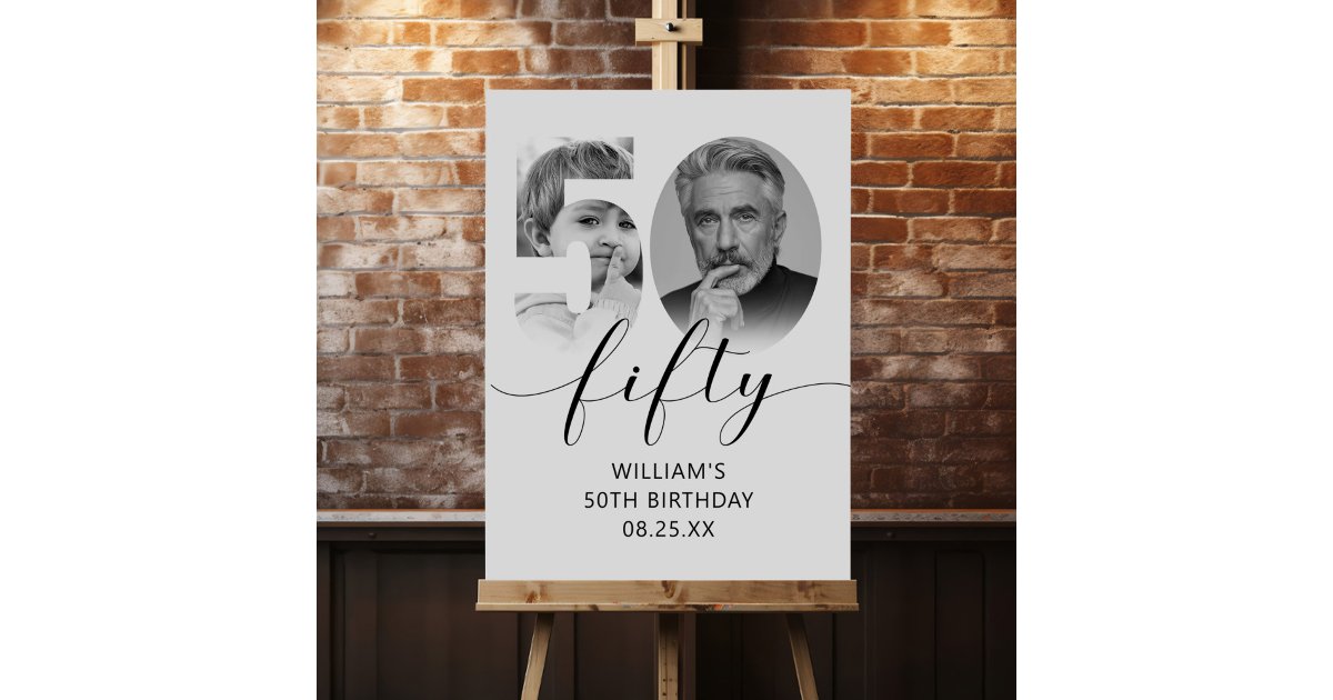 Modern 50th Birthday Party Script Photo Welcome Foam Board | Zazzle