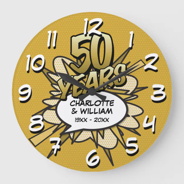 Modern 50th Golden Anniversary Comic Book Large Clock | Zazzle