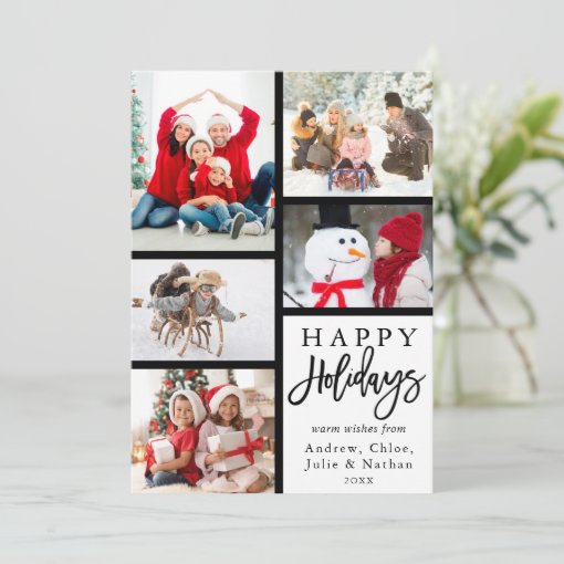 Modern 5 Photo Collage Christmas Holiday Card | Zazzle