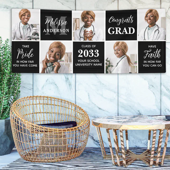 Modern 5 Photo Collage Custom Graduate Graduation Banner | Zazzle