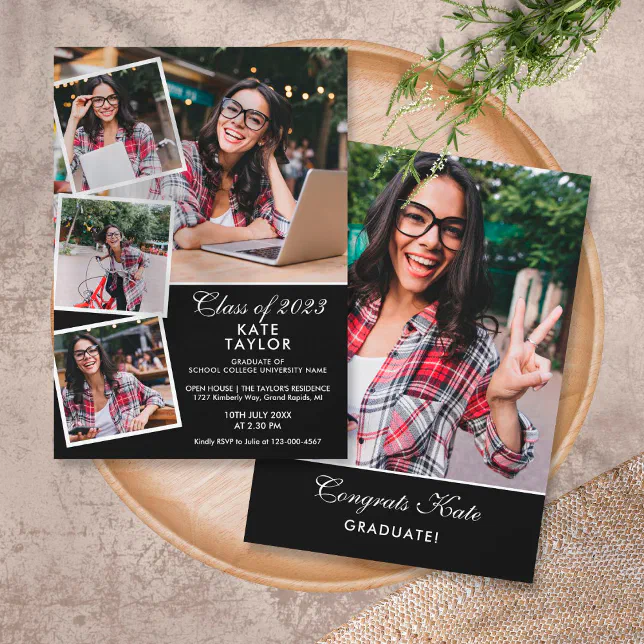Modern 5 Photo Collage Graduation Invitation | Zazzle