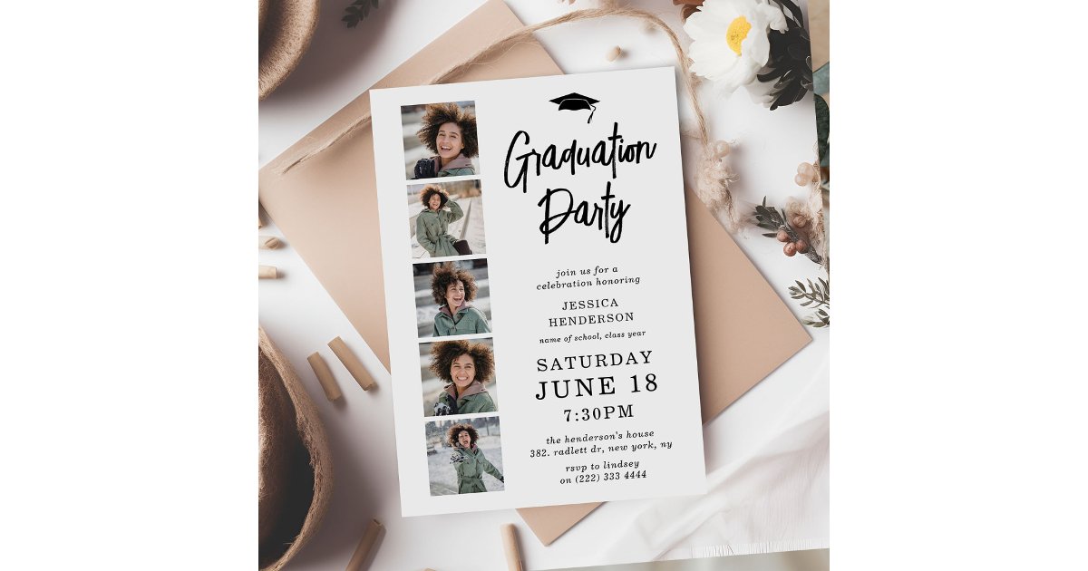 Modern 5 Photo Collage Graduation Party Invitation | Zazzle