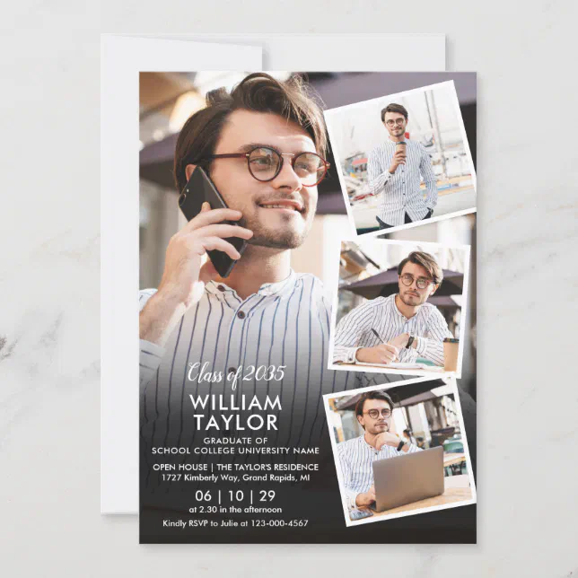 Modern 5 Photo Collage Graduation Party Invitation | Zazzle