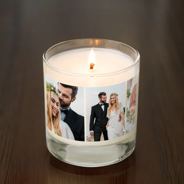 Modern 5 Photo Collage Wedding Keepsake Scented Candle | Zazzle