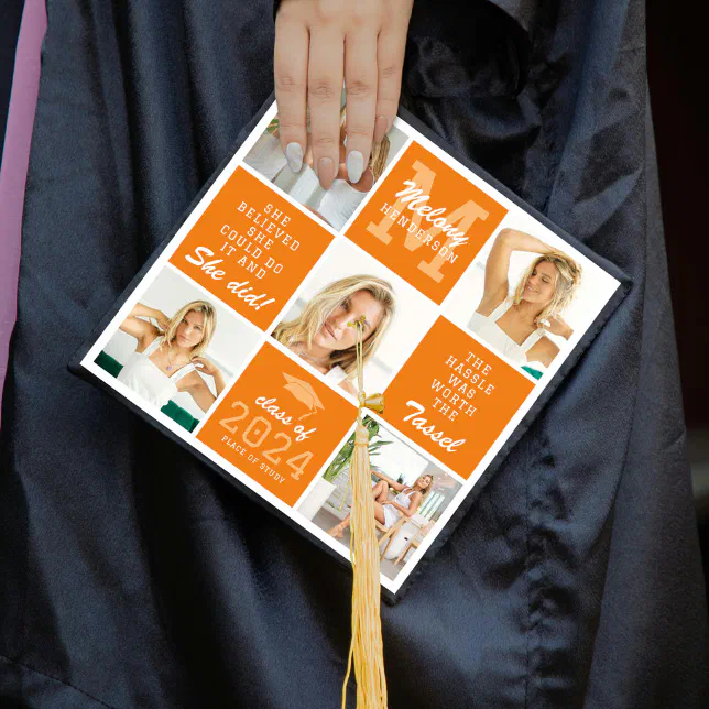 Modern 5 Photo Grid, Monogram & Quote Graduate Graduation Cap Topper ...